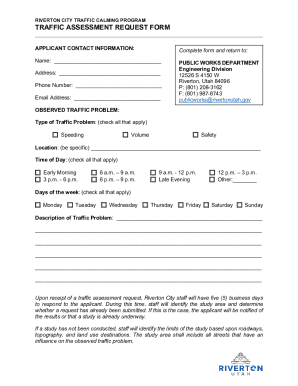 Fillable Online RIVERTON CITY TRAFFIC CALMING PROGRAM TRAFFIC ...