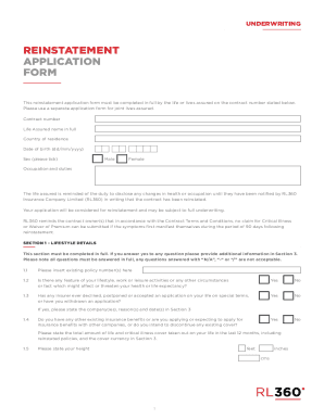 Fillable Online Get the free Underwriting Reinstatement Application ...