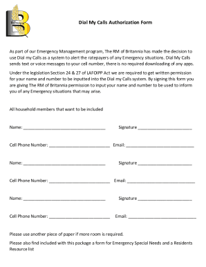 Fillable Online Dial My Calls Authorization Form - rmbritannia.com Fax ...