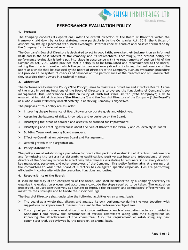 Fillable Online UNITED POLYFAB GUJARAT LIMITED PERFORMANCE EVALUATION ...