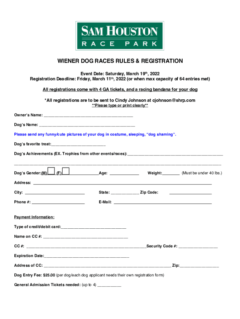 Fillable Online Wiener Dog Races Registration Form 2022.docx Fax Email ...