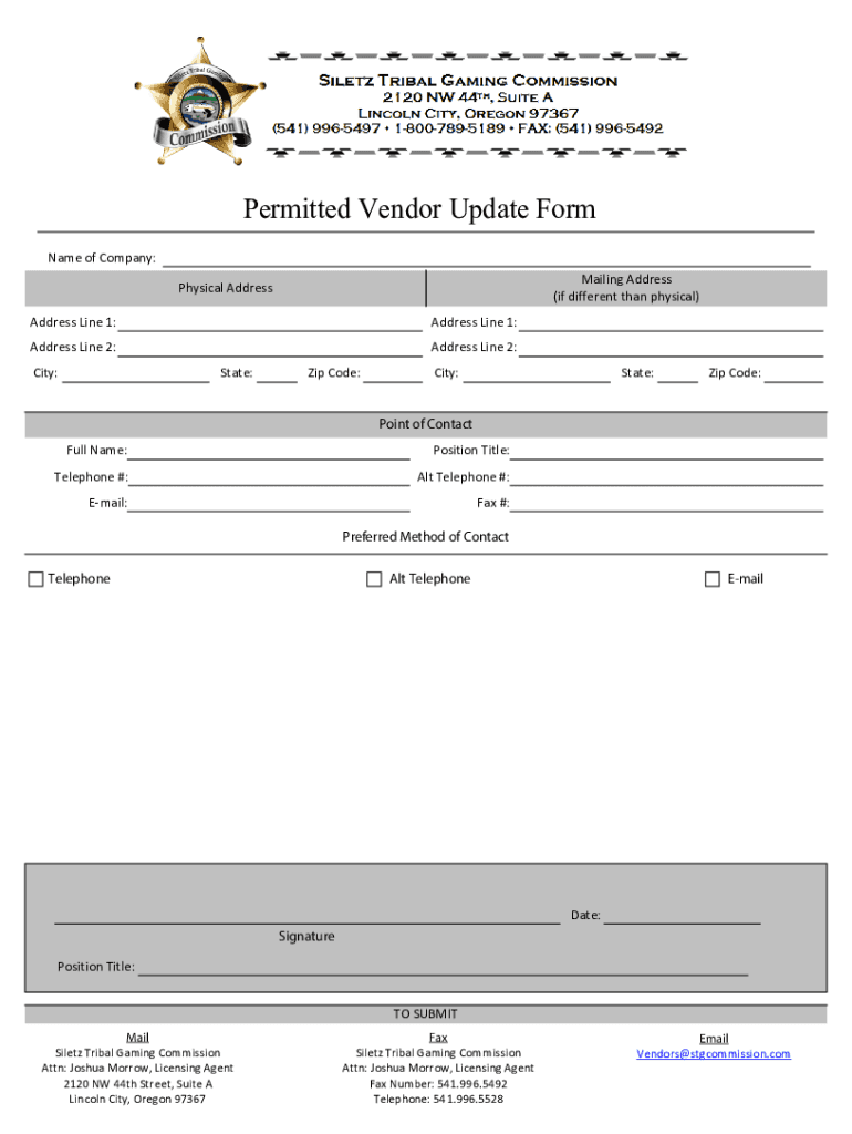 Fillable Online Permitted Vendor Update Form - siletztribalgaming.com ...