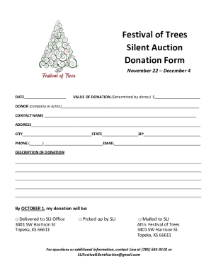 Fillable Online Festival of Trees Silent Auction Donation Form Fax ...