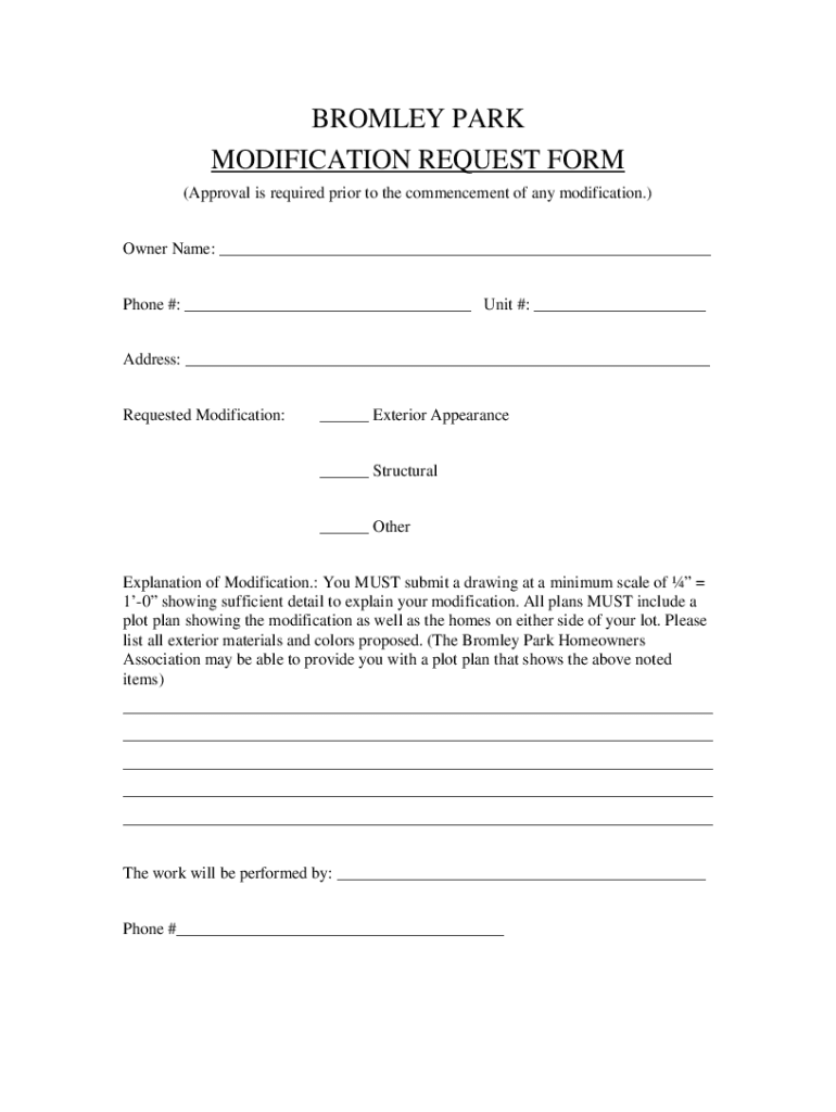Fillable Online BROMLEY PARK MODIFICATION REQUEST FORM Fax Email Print ...