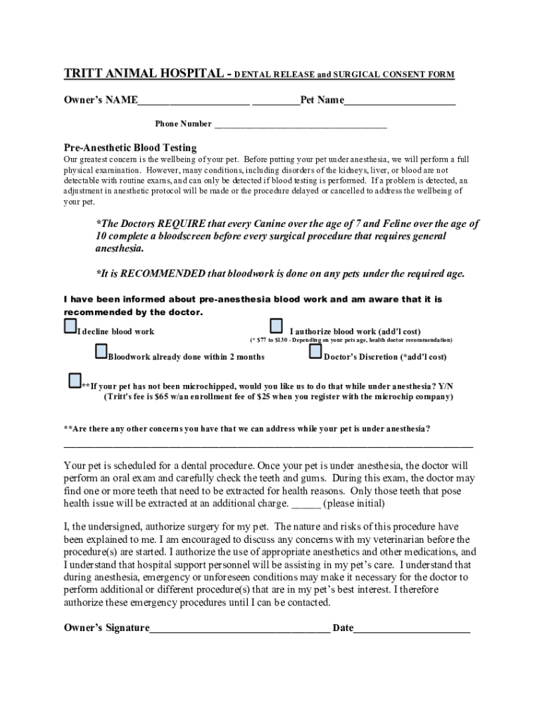 Fillable Online Surgery+Consent+Form.doc - Good Samaritan Veterinary ... Fax Email Print - pdfFiller