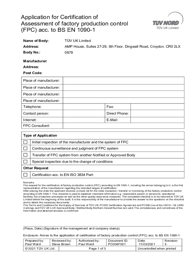 Fillable Online BS EN 1090 CE Marking for structural steel and aluminium ... Fax Email Print ...