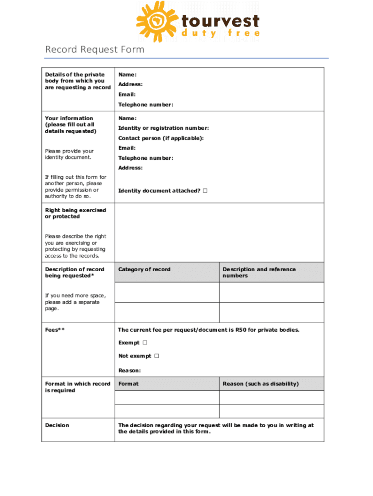 Fillable Online PAIA Record Request Form Fax Email Print - pdfFiller