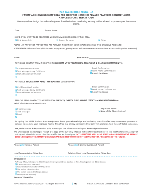 Fillable Online PATIENT ACKNOWLEDGEMENT OF RECEIPT OF NOTICE OR PRIVACY ...