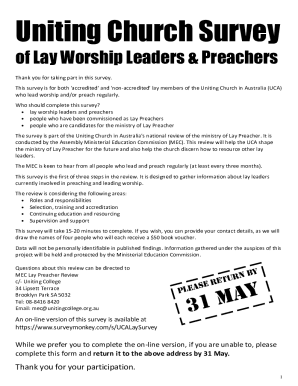 Fillable Online Worship Leader Survey Form - Uniting Church in ...