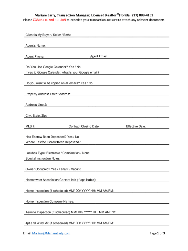 Fillable Online New Contract Submission Form - Mariam Early Fax Email ...