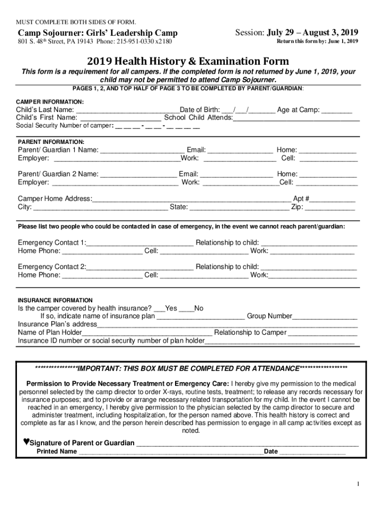 Fillable Online FAMILY CAMP INFORMATION Camp Bette Perot Fax Email ...