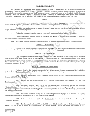Fillable Online Guaranty Agreement and Completion Guaranty Sample ...