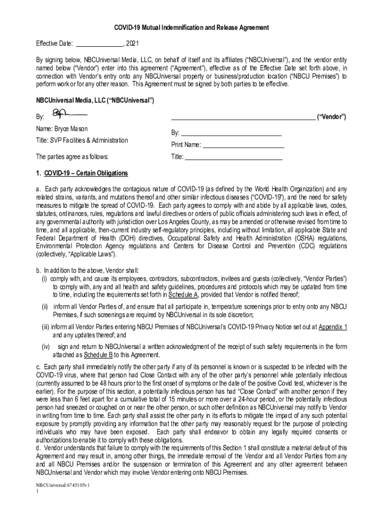Fillable Online Indemnification and Release Agreement Sample Contracts ... Fax Email Print ...