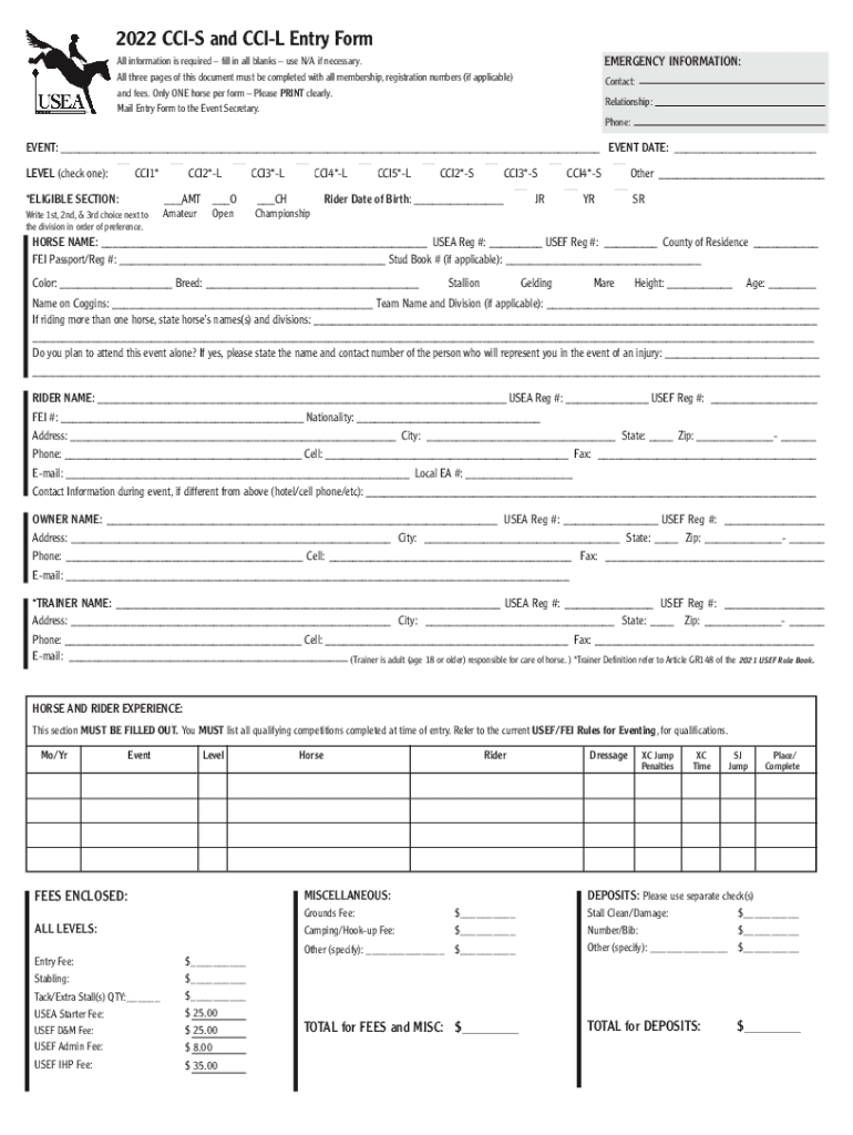 Fillable Online 2022 CCI-S and CCI-L Entry Form Fax Email Print - pdfFiller
