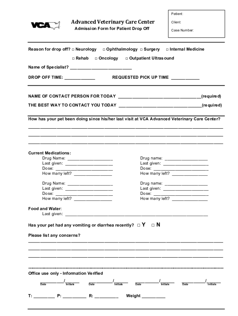 Fillable Online AVCC drop off patient form Fax Email Print - pdfFiller