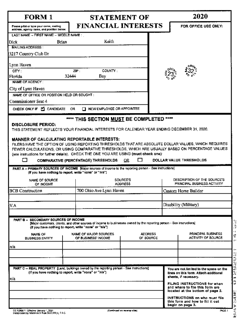 Fillable Online Fillable Online lauderdalebythesea-fl FORM 1 STATEMENT ...