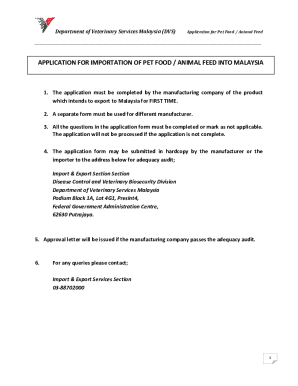 Fillable Online APPLICATION FORM FOR IMPORTATION OF PET FOOD-ANIMAL ...
