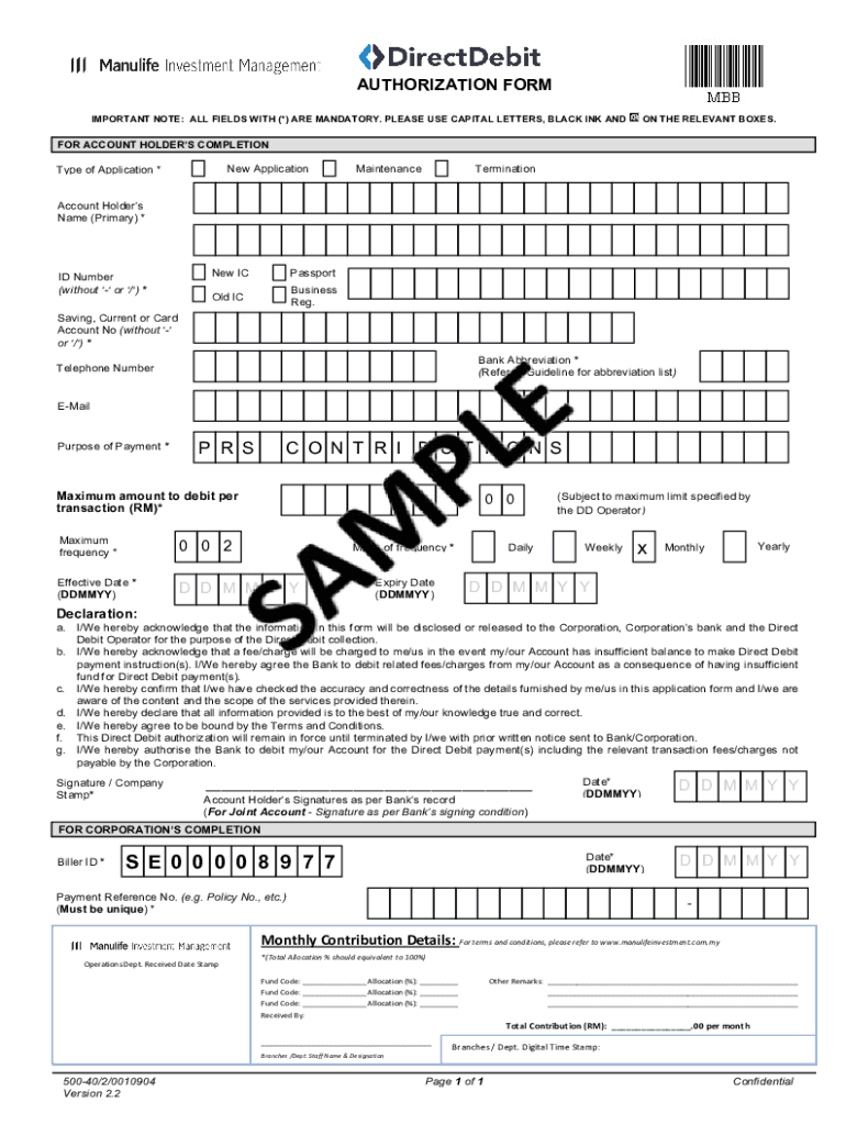 Fillable Online DirectDebit Authorization Form - PRS Fax Email Print ...
