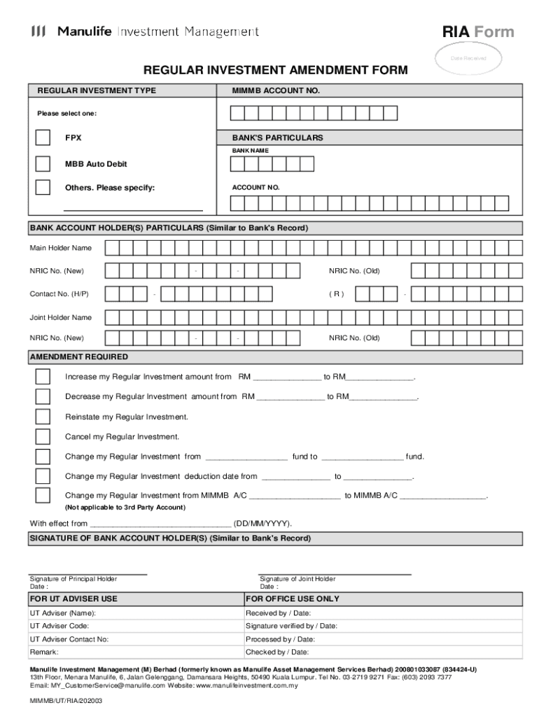 Fillable Online Regular Investment Amendment Form Fax Email Print ...