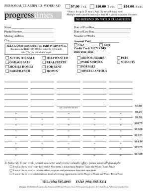 Fillable Online PERSONAL CLASSIFIED WORD AD Fax Email Print - pdfFiller