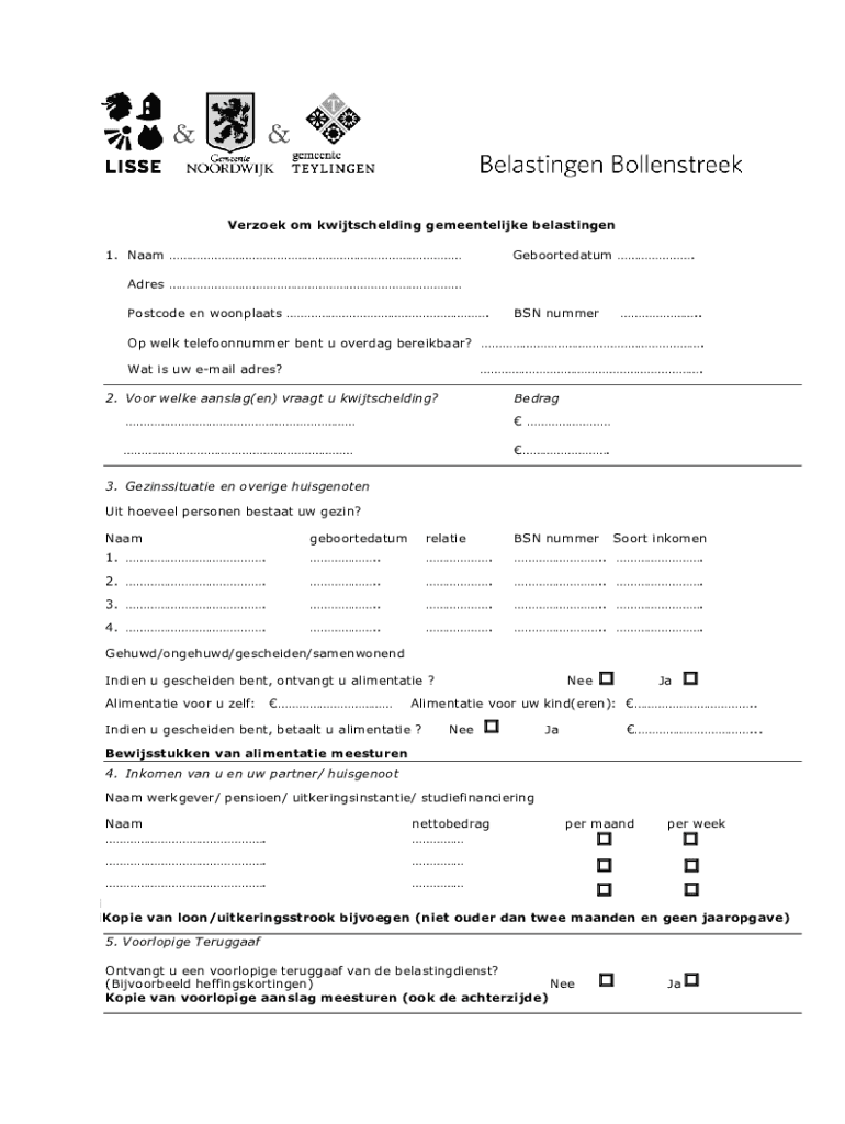 Fillable Online VERZOEK OM KWIJTSCHELDING VAN BELASTINGEN - PDF Gratis ...