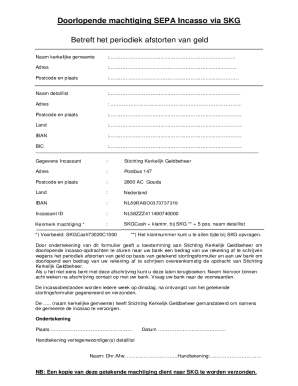 Fillable Online Doorlopende machtiging SEPA Incasso via SKG Fax Email ...