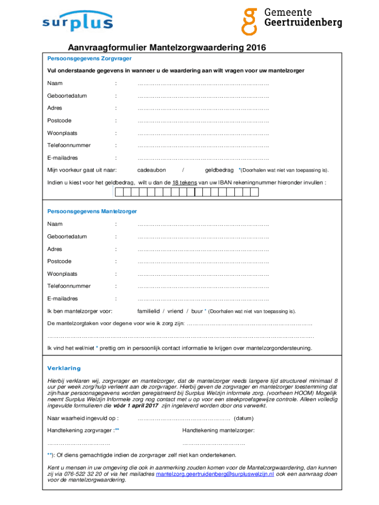 Fillable Online Vul onderstaande gegevens in wanneer u de waardering aan wilt vragen voor uw ...