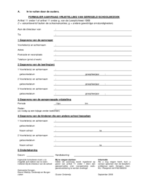 Fillable Online A. In te vullen door de ouders. FORMULIER AANVRAAG ...