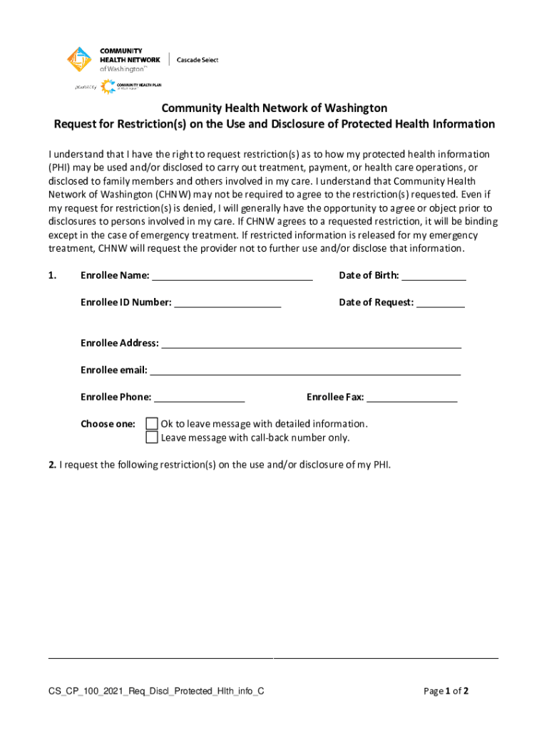 Fillable Online Request for Restriction on Use/Disclosure of Protected ... Fax Email Print ...