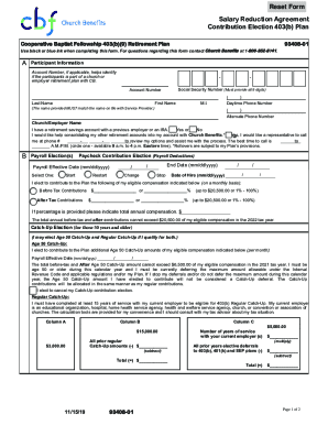 Fillable Online Fillable Online Salary Reduction Agreement ... - CBF ...