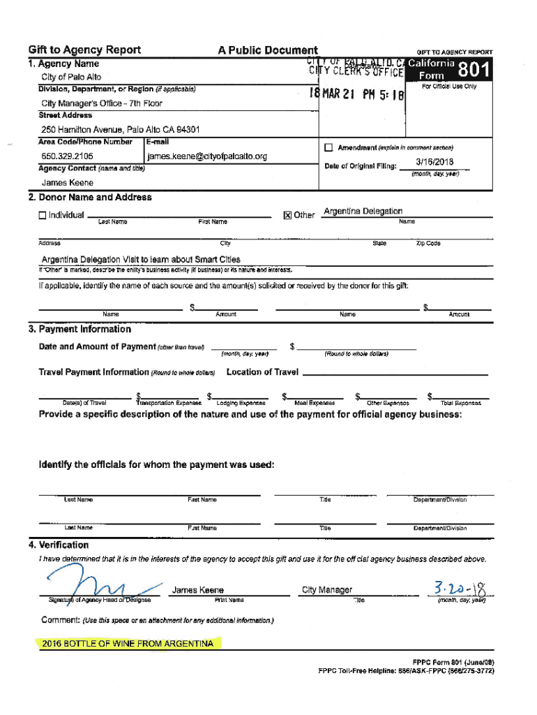 Fillable Online Fillable Online Gift to Agency (Form 801) for ...