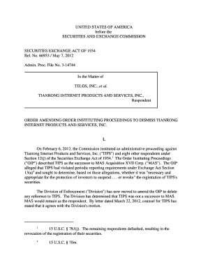 Fillable Online ORDER AMENDING ORDER INSTITUTING PROCEEDINGS TO DISMISS ...