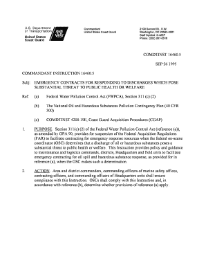 Fillable Online uscg EMERGENCY CONTRACTS FOR RESPONDING TO DISCHARGES ...