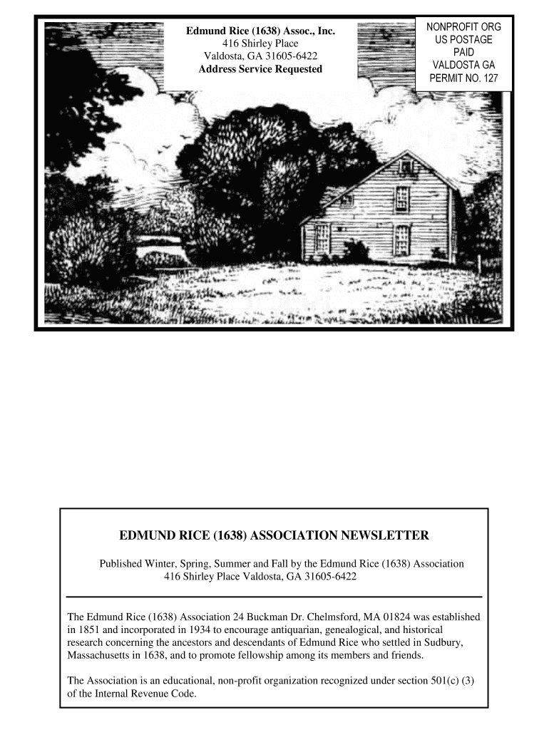 Fillable Online Edmund Rice (1638) Association Newsletter - Summer 2011 Fax Email Print - pdfFiller
