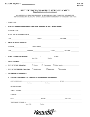 Fillable Online Kentucky WIC Program Drug Store Application Fax Email ...