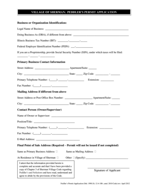 Fillable Online shermanil Peddler Permit Application - Sherman ...