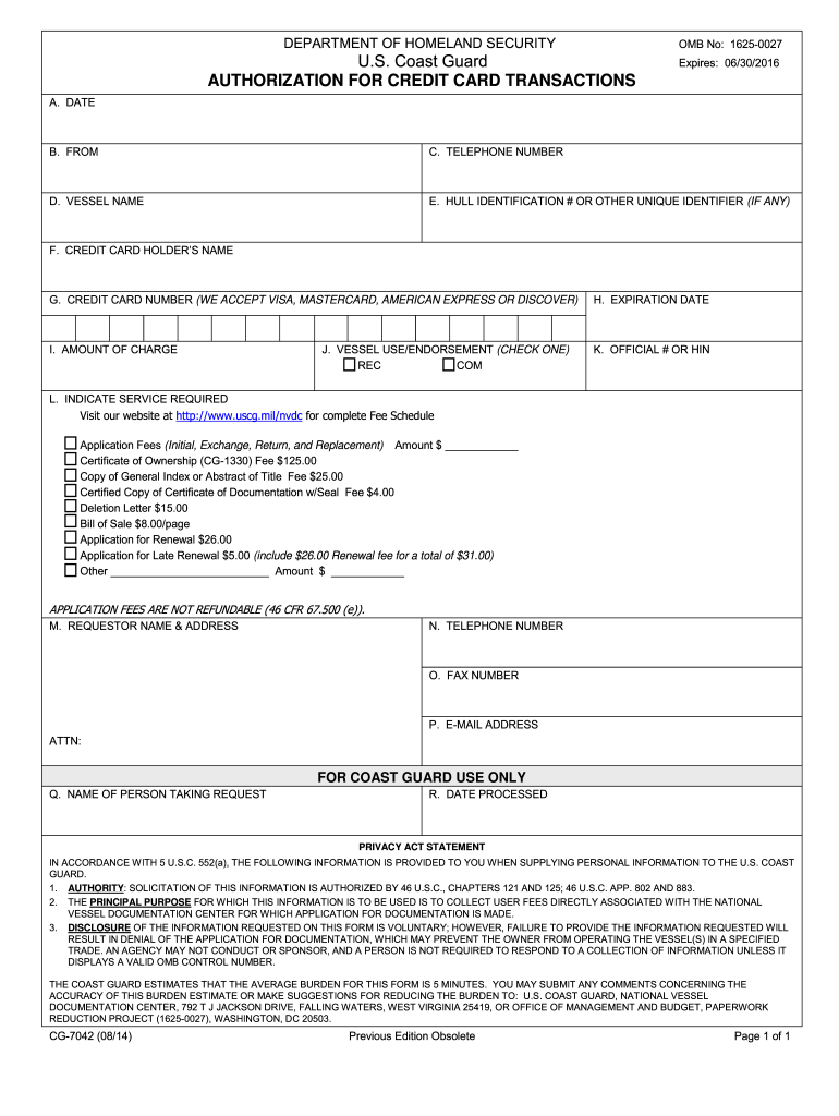 Fillable Online uscg cg 7042 Fax Email Print - pdfFiller