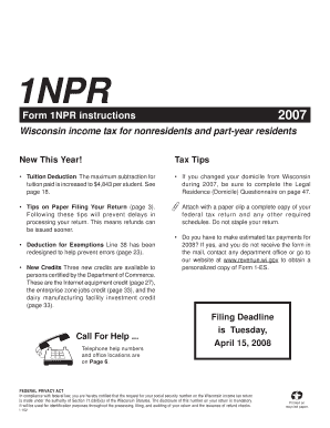 Fillable Online revenue wi 1npr filing instructions 2007 form Fax Email ...