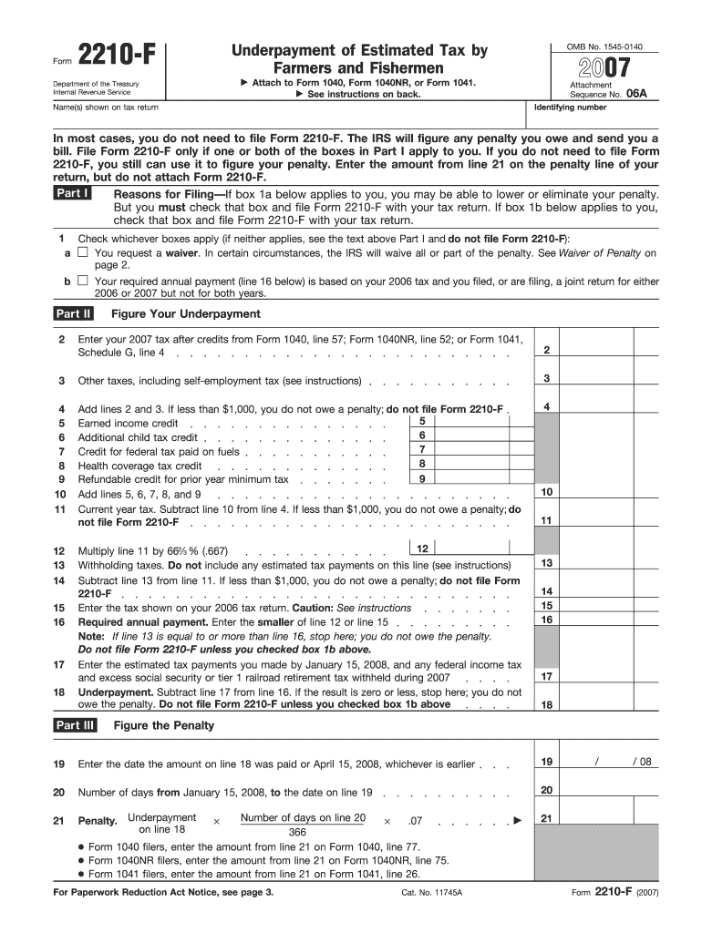 Fillable Online Underpayment of Estimated Tax by Farmers and Fishermen ...