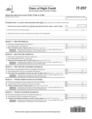 Form IT-257:2010:Claim Of Right Credit:IT257 - Department Of ... - Tax ...