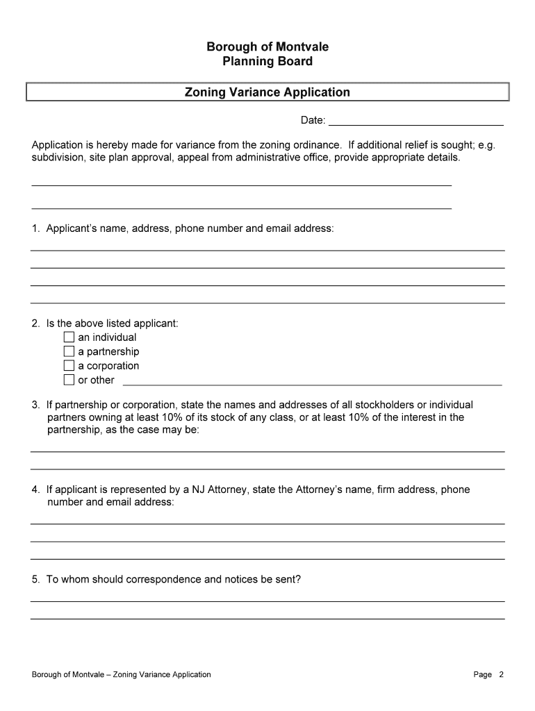 Fillable Online montvale Zoning Variance Application - Borough of ...