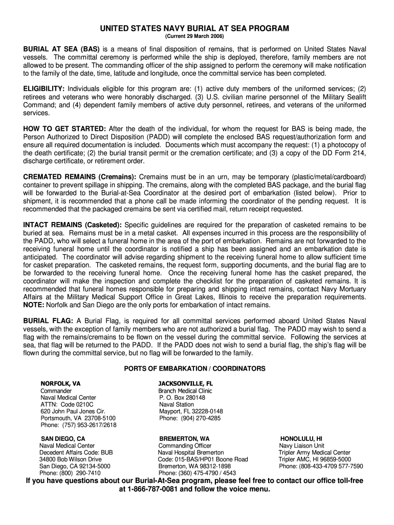 Us Navy Burial At Sea Forms - Fill Online, Printable, Fillable, Blank ...