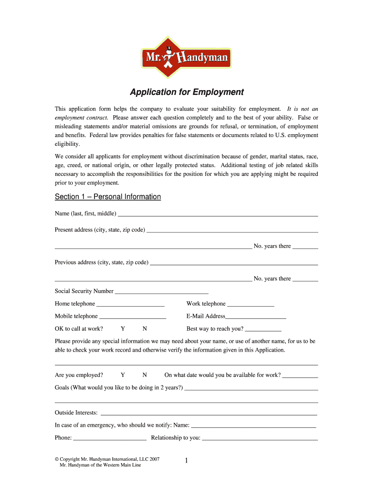 Fillable Online Application for Employment Fax Email Print - pdfFiller