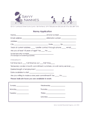 Fillable Online Nanny Application Form Fax Email Print - pdfFiller