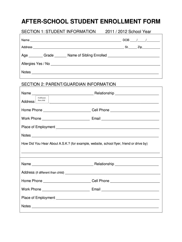 School Enrollment Form Fill And Sign Printable Template Online US 