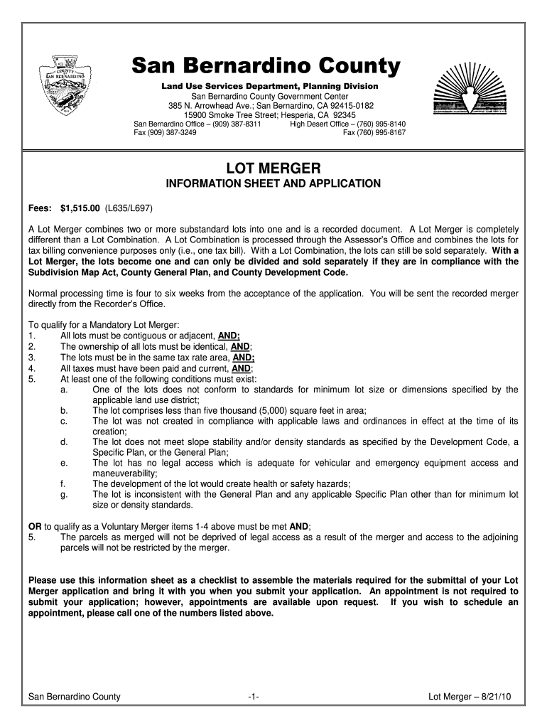 San bernardino county lot merger l635 2010 form: Fill out & sign online ...