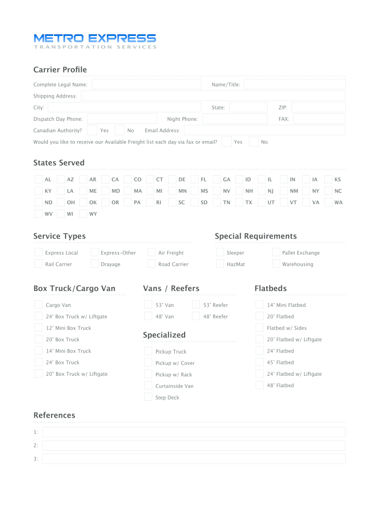 Metro Express Carrier Packet Fill And Sign Printable Template Online 