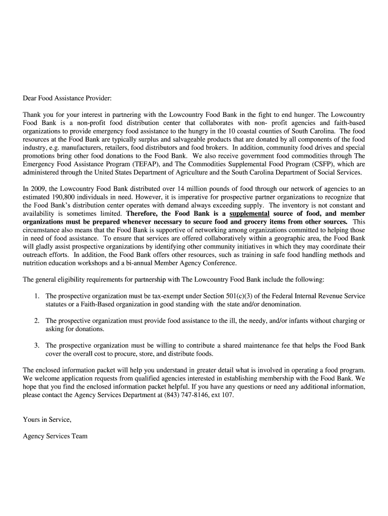 Fillable Online Partnership Application for Food Assistance Providers ...