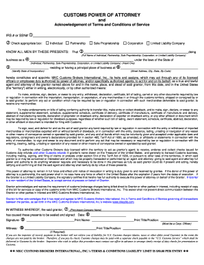 Fillable Online CUSTOMS POWER OF ATTORNEY ? - MKC Customs Brokers Fax ...
