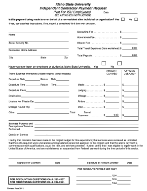 Fillable Online Independent Contractor Payment Request (Not For ISU ...